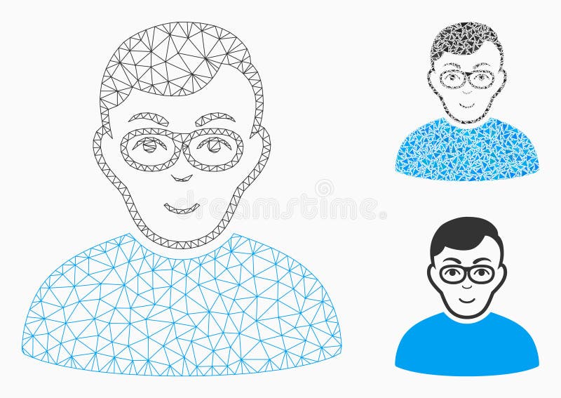 Nerd Man Vector Mesh 2D Model and Triangle Mosaic Icon Stock Vector ...