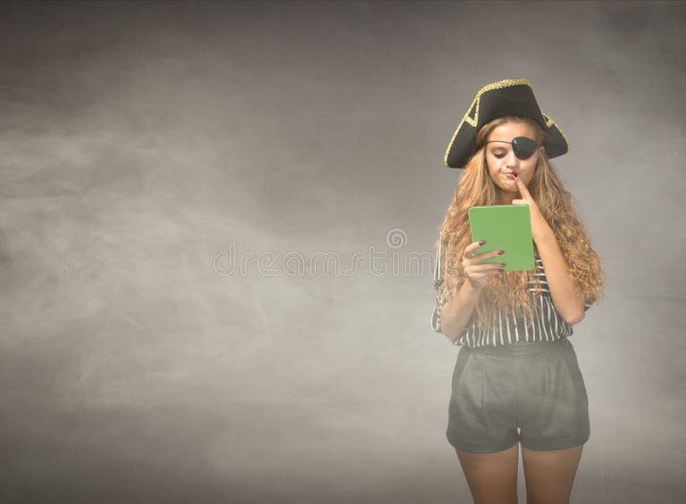 Nerd Pirate Ponder on Tablet Stock Photo - Image of concept, copy: 56883058