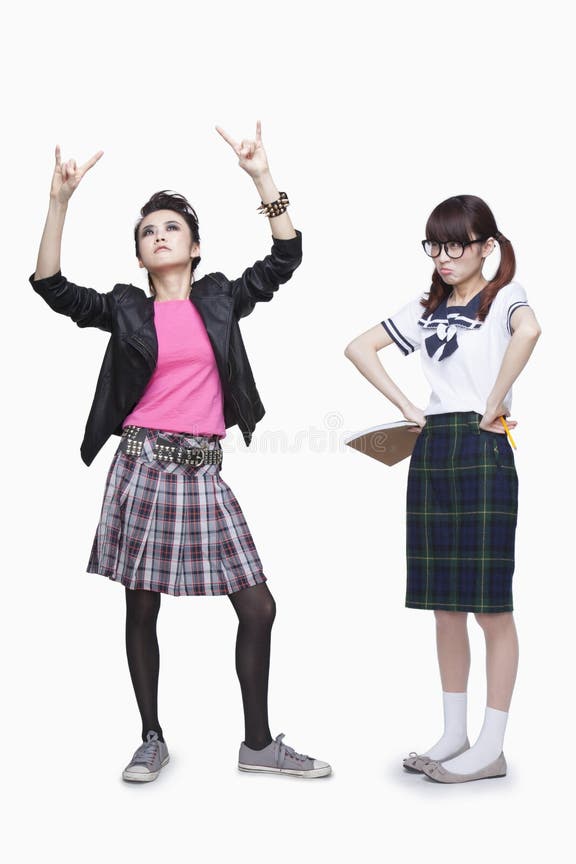 Nerd and Punk Girl, Studio Shot Stock Photo - Image of anger ...