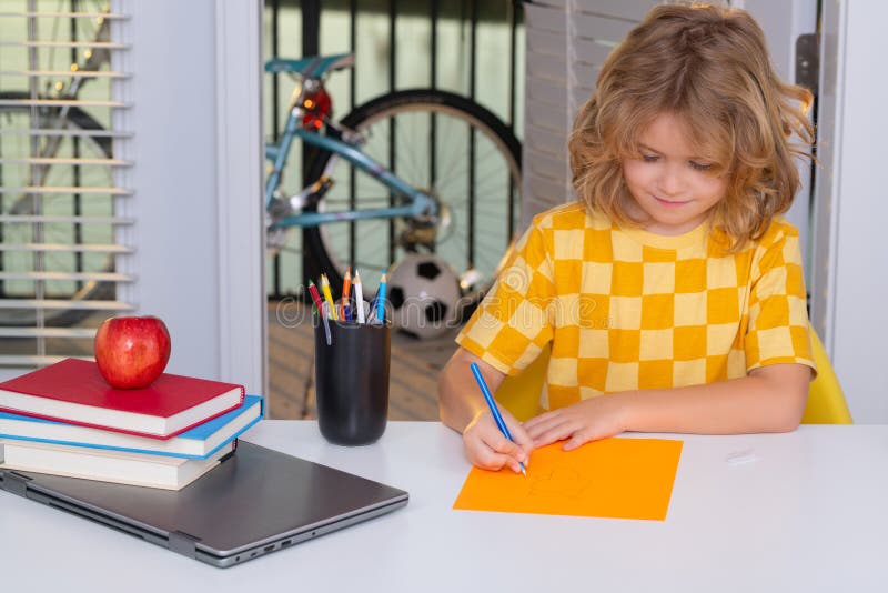 Nerd Pupil Doing Homework Writing and Reading at Home. Clever Child ...