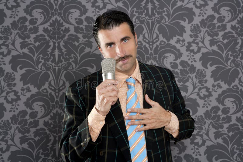 Nerd Retro Mustache Man Microphone Singing Silly Stock Photo - Image of ...