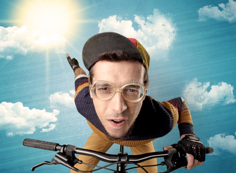 Nerd Rider with Bicycle and Nice Weather Stock Image - Image of look ...