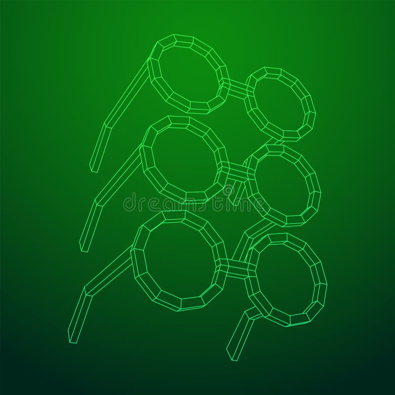 Wireframe Of Eyeglasses From Black Lines Isolated On White Background Front View 3d Stock