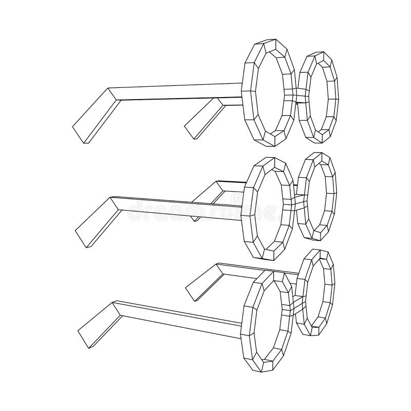 Wireframe of Eyeglasses from Black Lines Isolated on White Background ...