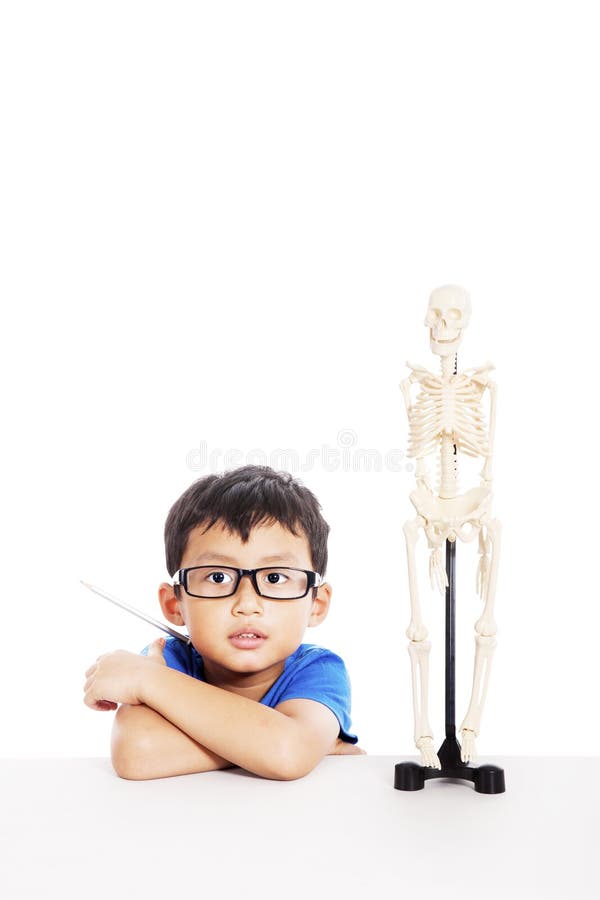 Nerd Student with Human Skeleton Stock Photo - Image of indonesian ...