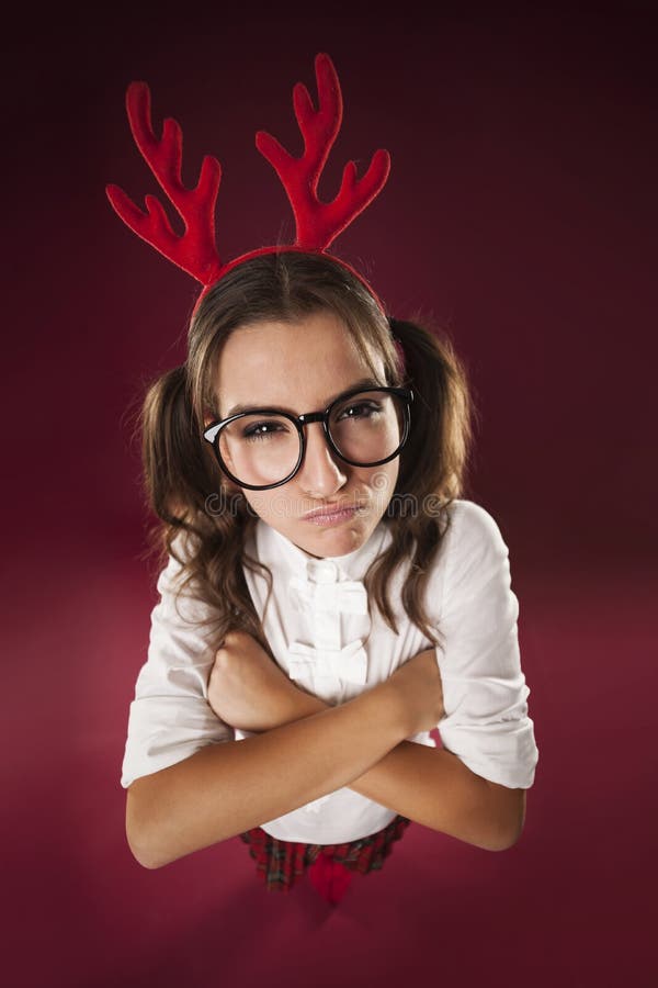 Nerd Woman with Thoughtful Face Expression Stock Photo - Image of geek ...