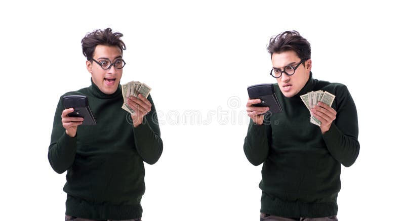 The Nerd Young Man with Calculator Isolated on White Stock Image ...