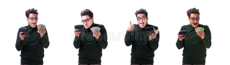 The Nerd Young Man with Calculator Isolated on White Stock Photo ...