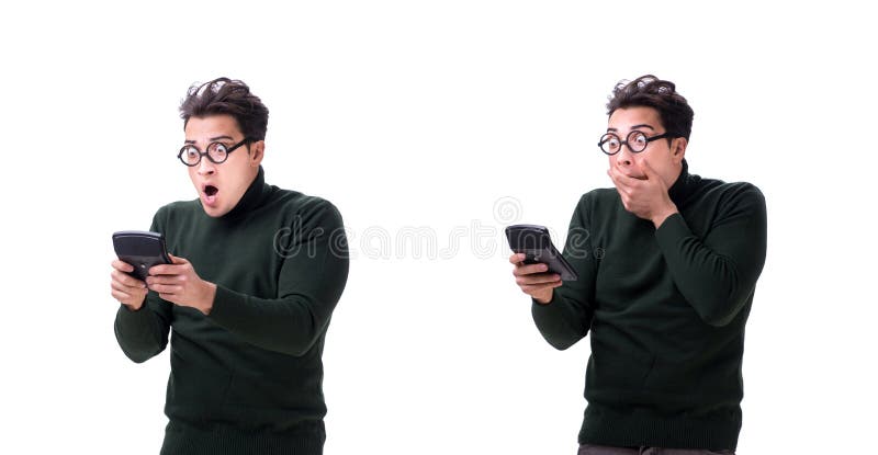 The Nerd Young Man with Calculator Isolated on White Stock Photo ...