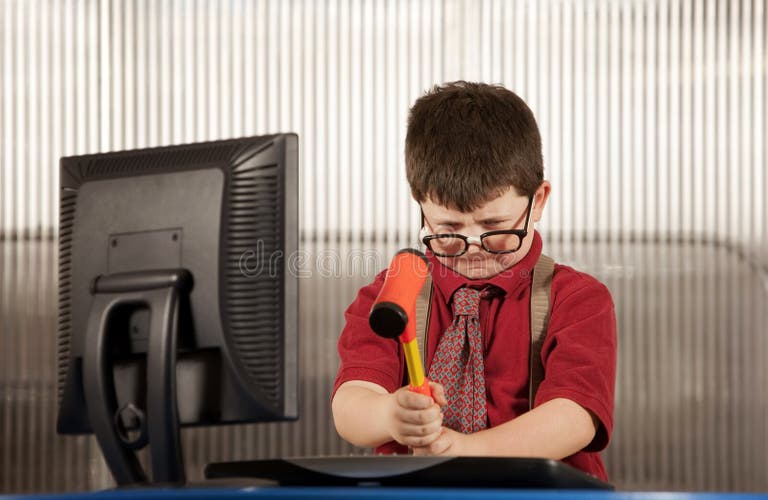 Nerdy Boy Smashing His Computer Stock Image - Image of computer ...
