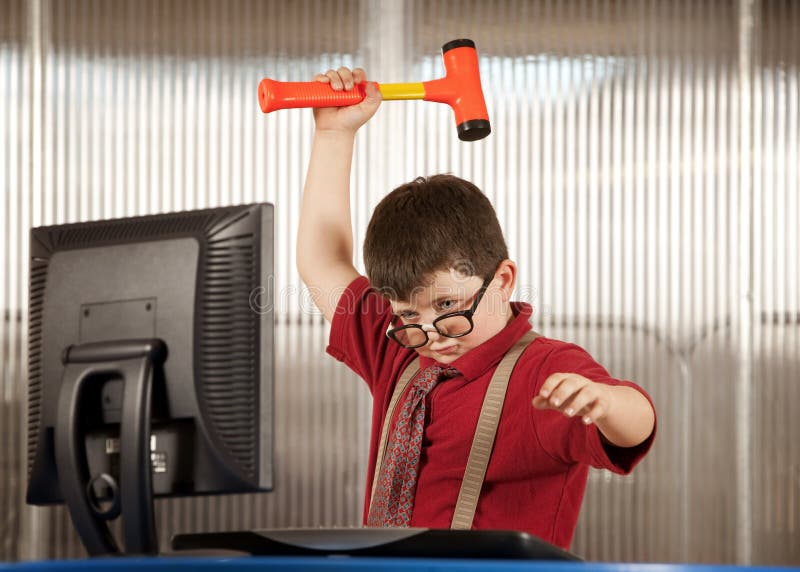Nerdy Boy Smashing His Computer Stock Image - Image of displeased ...