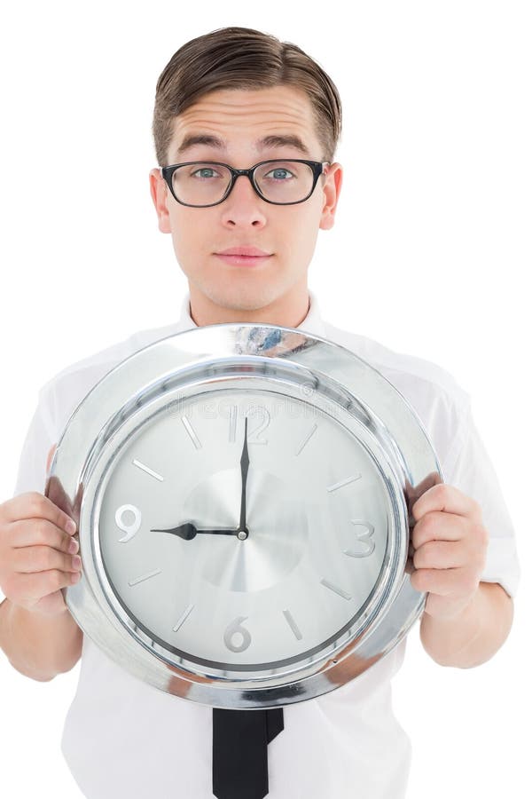 A nerdy guy with a clock stock photo. Image of humor - 29689572