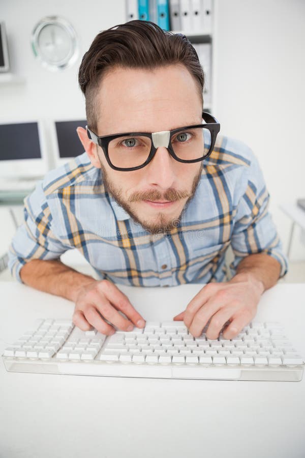 Nerdy Businessman Working on Computer Stock Image - Image of business ...