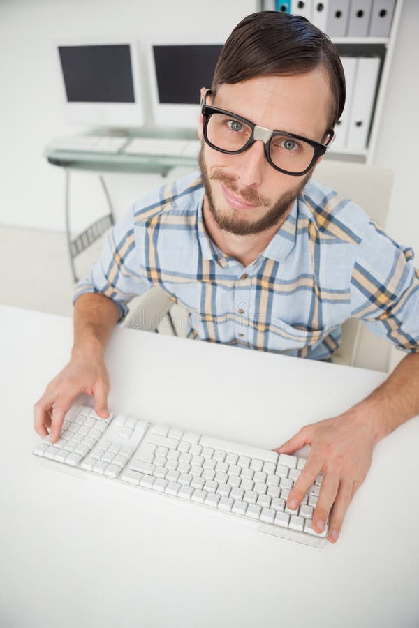 Nerdy Businessman Working on Computer Stock Image - Image of handsome ...