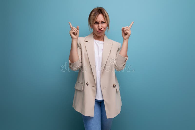 Nerdy Dull Blonde Young Adult Grimace in Studio Stock Image - Image of ...