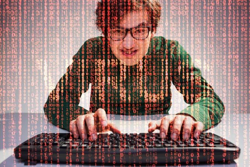 Nerdy Guy and Red Computer Virus Stock Image - Image of letters ...