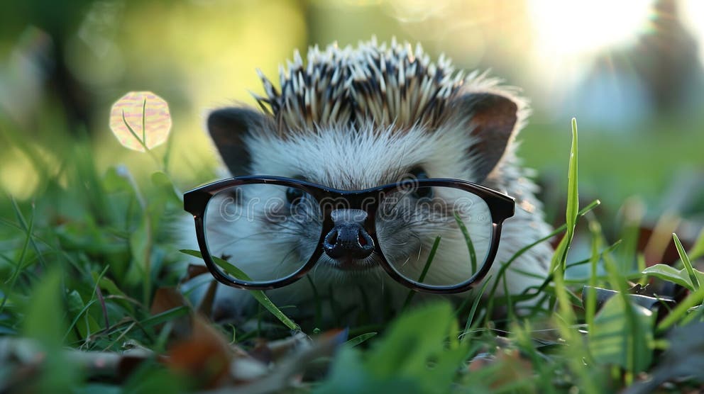 Nerdy Hedgehog Wearing Glasses Rolling in the Grass Stock Illustration - Illustration of ...