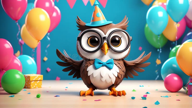 Nerdy Owl Character Design on Party Ai Generated Stock Illustration ...