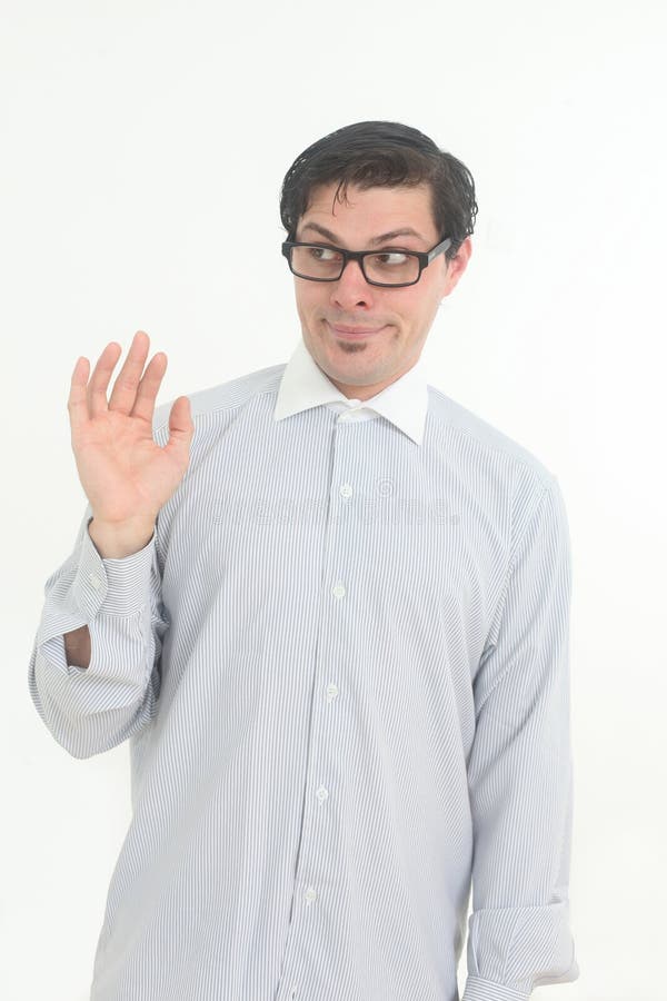 Shy Nerdy Young Man Waving His Hand Stock Image - Image of shyness ...