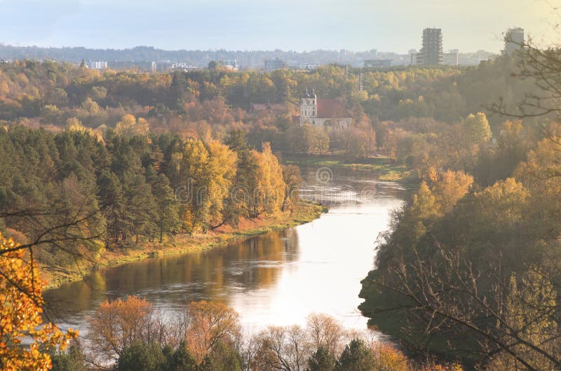 Neris River at Sunset, Lithuania Stock Photo - Image of warm, sunset ...