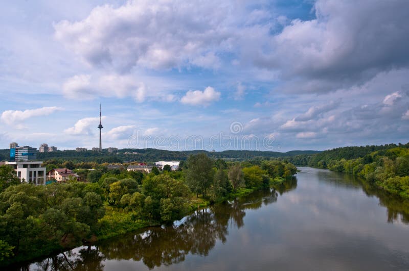 Vilnius City and Neris River Stock Image - Image of architecture, town ...
