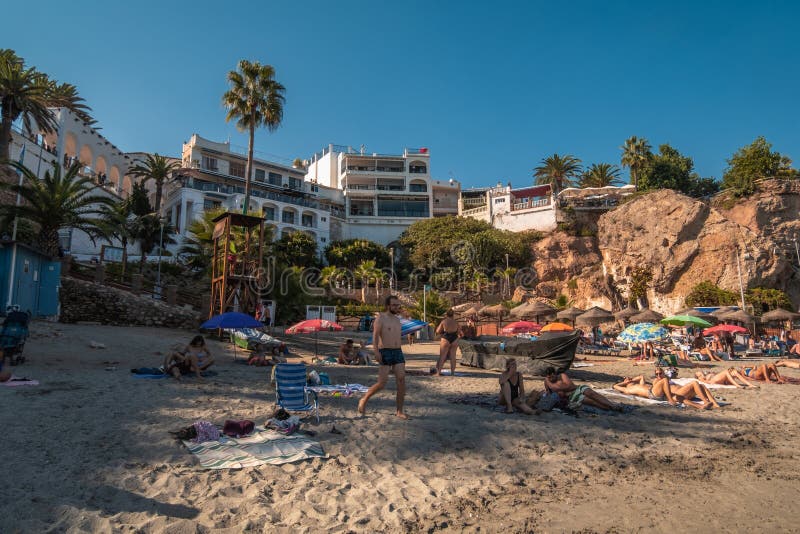 NERJA, Spain - September 18, 2021: View of the Beautiful Beach of Nerja ...