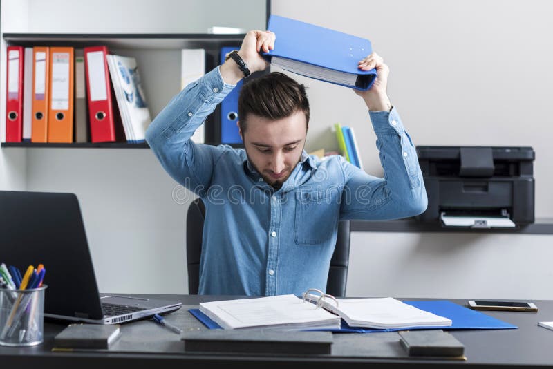 Nervous Guy Throws Camera while Working Remotely Stock Image - Image of ...