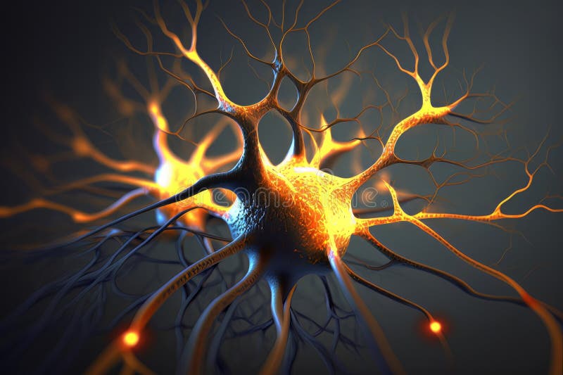 Nerve Cell Biology Background, Neuron of Brain with Synapses Stroke ...