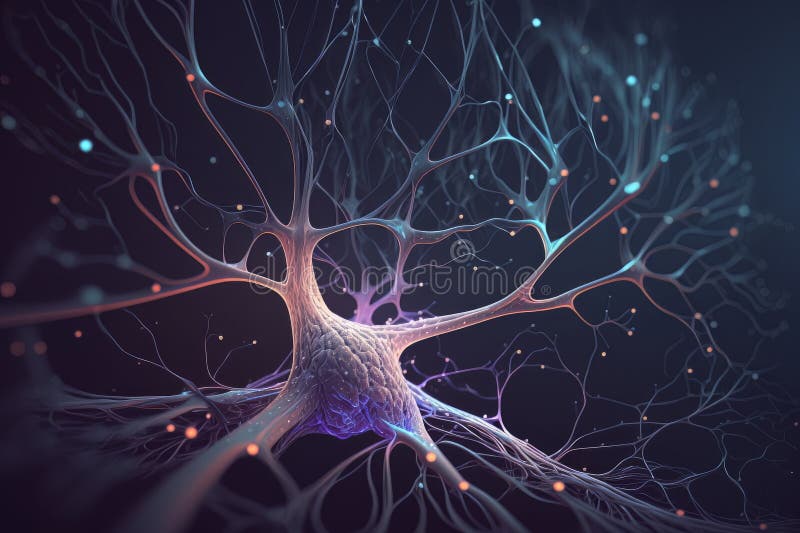 Nerve Cell Biology Background, Neuron of Brain with Synapses Stroke ...