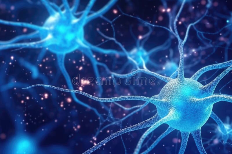 Nerve Cell in Blue Colors. System Neuron of Brain with Synapses Stock ...