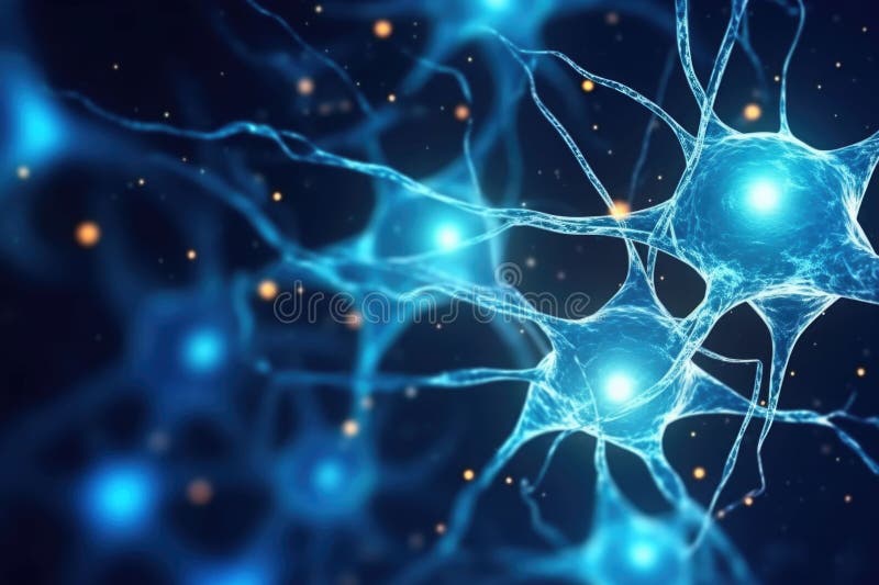 Nerve Cell in Blue Colors. System Neuron of Brain with Synapses Stock ...