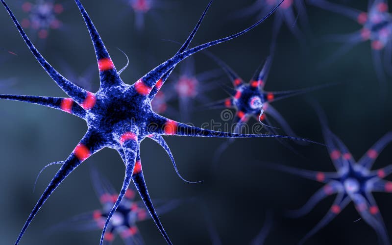 Nerve Cell Pulsating with Red Lights Stock Illustration - Illustration ...