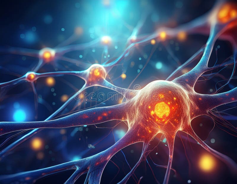 Nerve Cells, Neurons and Synapses in Brain Stock Illustration ...