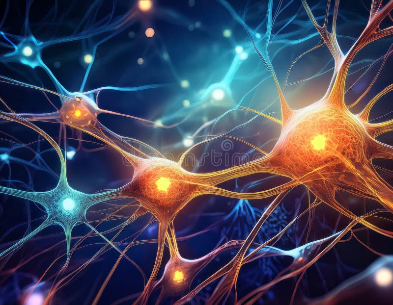 Nerve Cells, Neurons and Synapses in Brain Stock Illustration ...