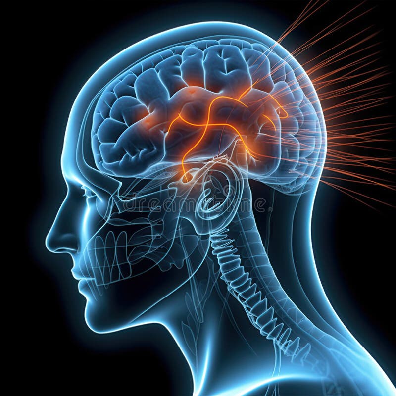 Nerve Conduction in the Human Head Stock Illustration - Illustration of ...