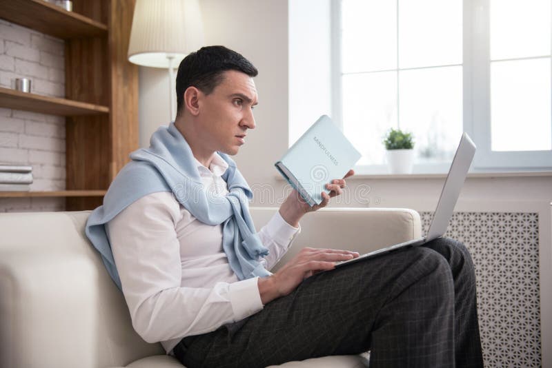 Nervous Anxious Man Distracting from Reading Stock Photo - Image of ...
