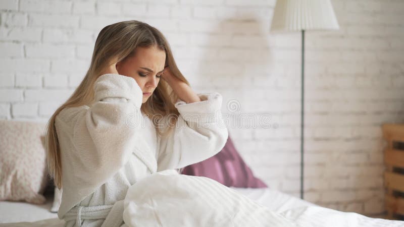 Nervous Blonde with Dandruff on Her Head, Scratching Her Skin ...