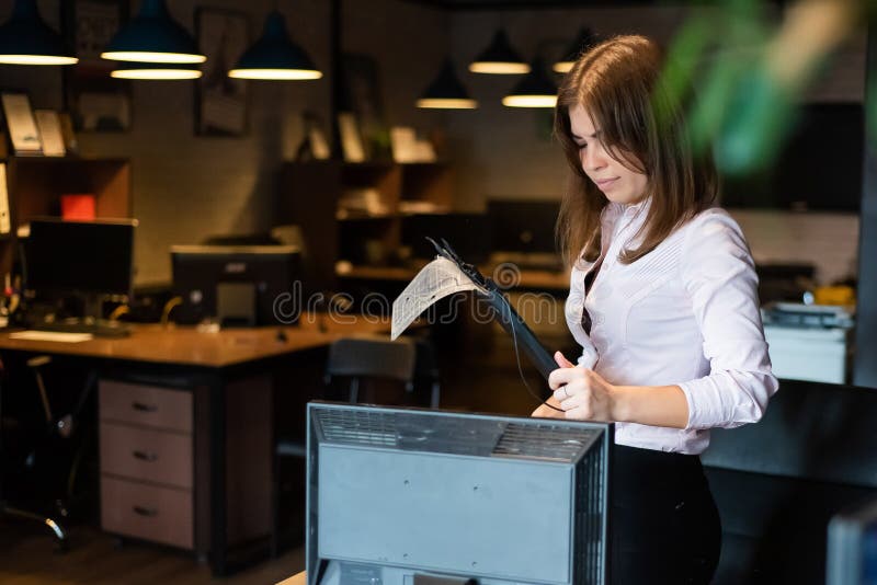 Nervous Breakdown at Work. Business Woman Freaks Out and Breaks the ...
