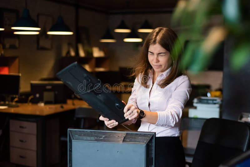 Nervous Breakdown at Work. Business Woman Freaks Out and Breaks the ...