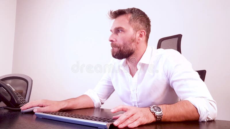 Nervous Business Man during Sudden Computer Failure Sitting on Desk in ...