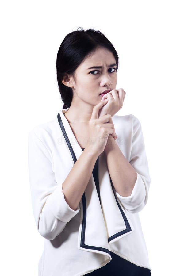 Nervous young woman stock image. Image of japanese, fear - 33854287
