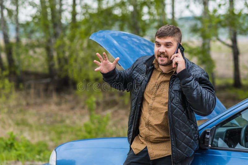 Nervous Driver Calls To the Help Desk by Phone Stock Photo - Image of ...
