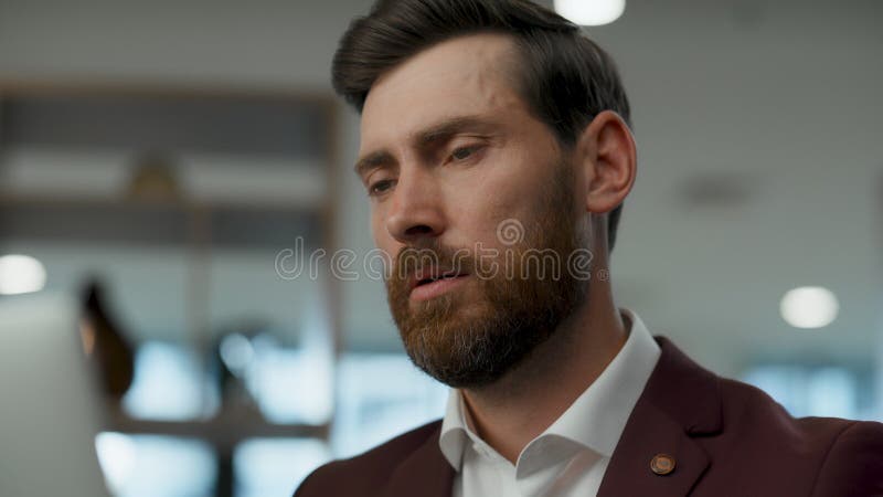 Nervous Employee Looking Computer Screen in Office Closeup. Boss ...
