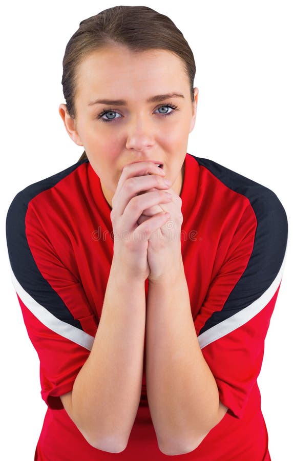 Nervous Football Fan in Red Stock Photo - Image of woman, beautiful ...