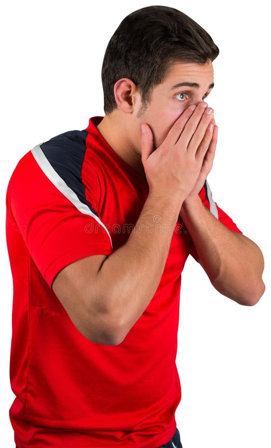 Nervous Football Fan in Red Stock Photo - Image of football, soccer ...