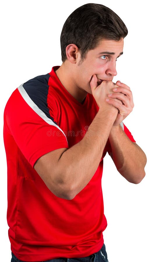 Nervous Football Fan in Red Stock Photo - Image of side, view: 39861366