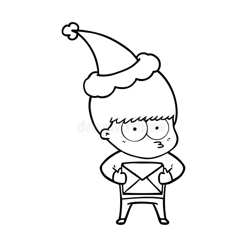 Nervous Line Drawing of a Boy Wearing Santa Hat Stock Vector ...