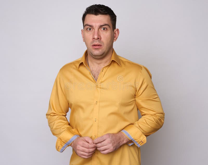 Nervous man on grey stock image. Image of people, concerned - 106263879