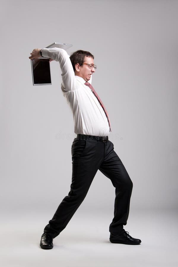 Nerdy Nervous Businessman Working Computer Stock Photos - Free ...