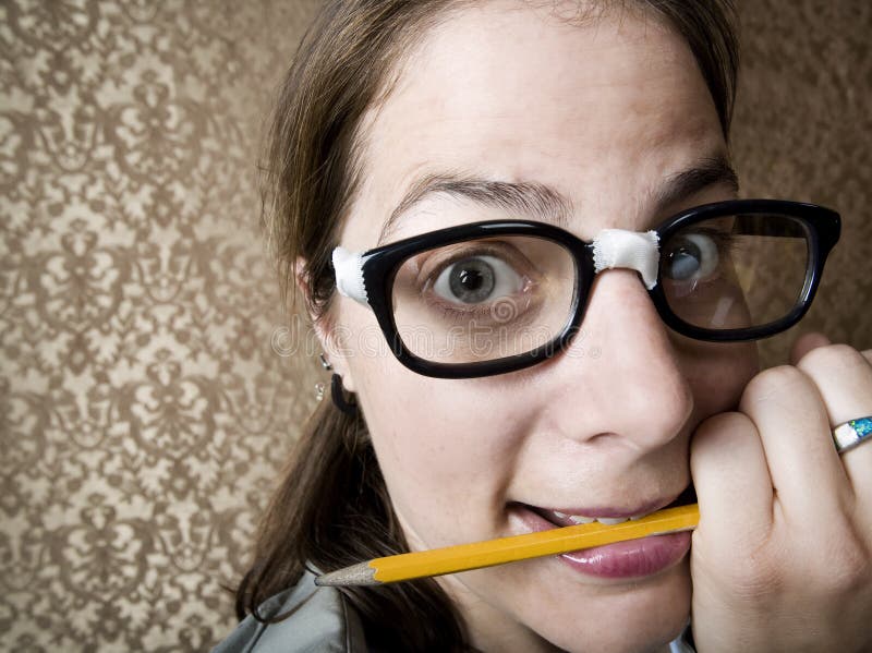 Nervous Nerdy Woman stock photo. Image of mouth, informal - 5820596